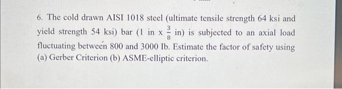 Solved 6. The cold drawn AISI 1018 steel (ultimate tensile | Chegg.com