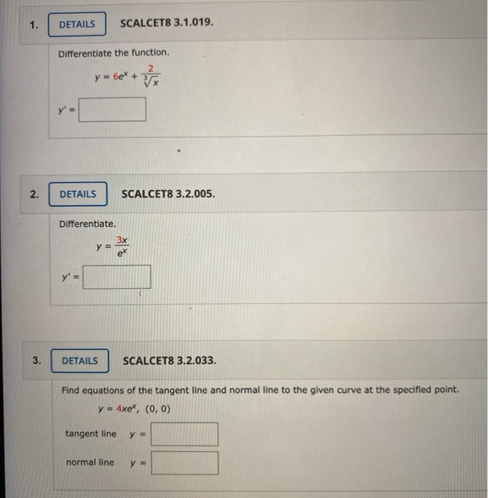 Solved 1. DETAILS SCALCET8 3.1.019. Differentiate the | Chegg.com