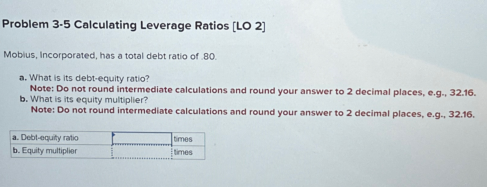 Solved Problem 3-5 ﻿Calculating Leverage Ratios [LO | Chegg.com