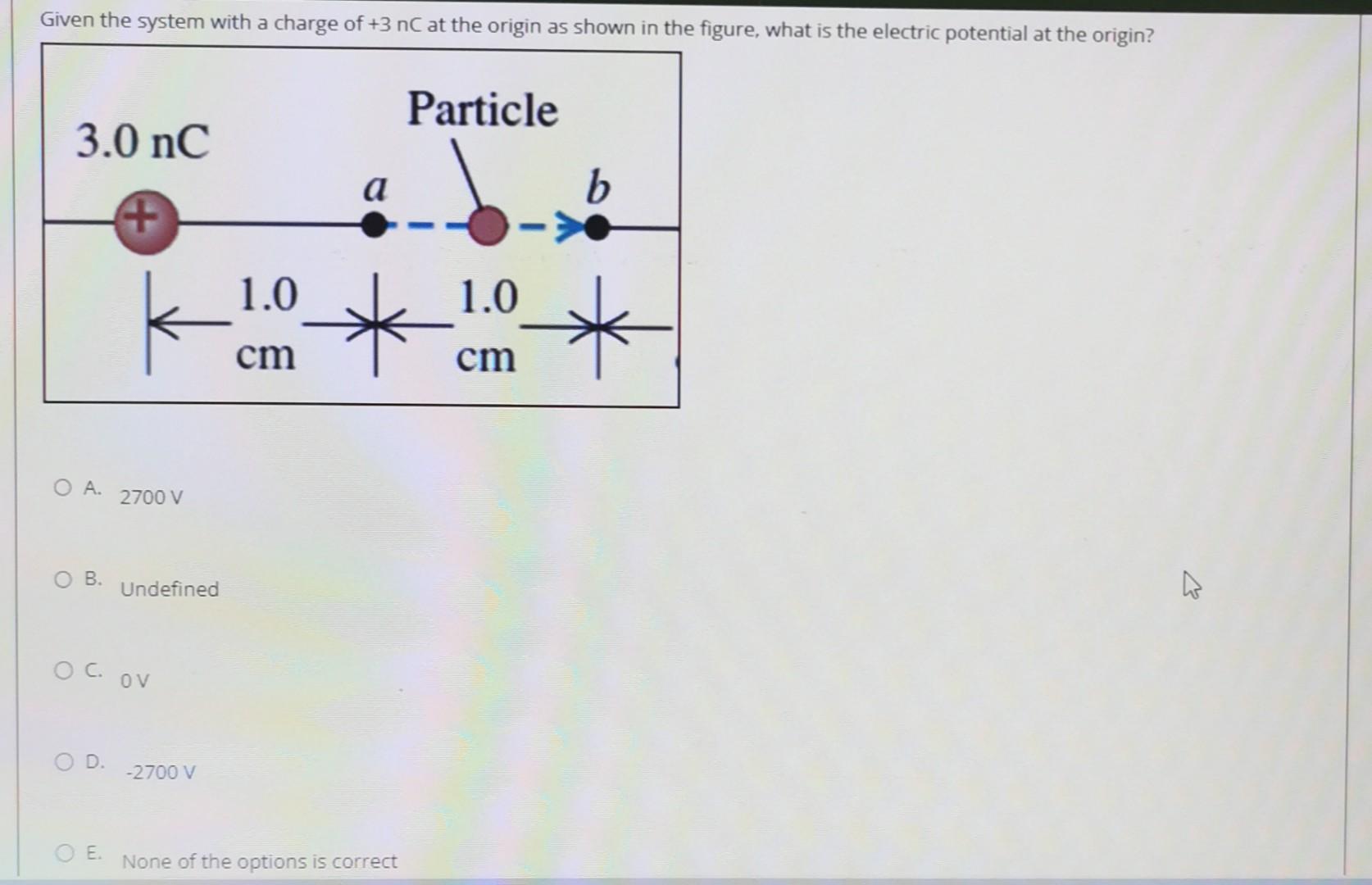 Solved A. \\( 2700 \\mathrm{~V} \\) B. Undefined C. \\( 0 | Chegg.com