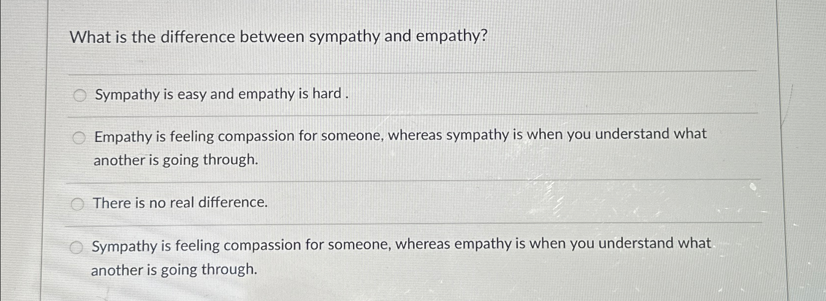 Solved What is the difference between sympathy and | Chegg.com