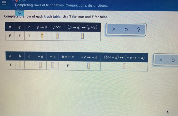 Solved Completing rows of truth tables: Conjunctions, | Chegg.com
