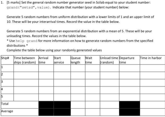 [5 marks] Set the general random number generator | Chegg.com