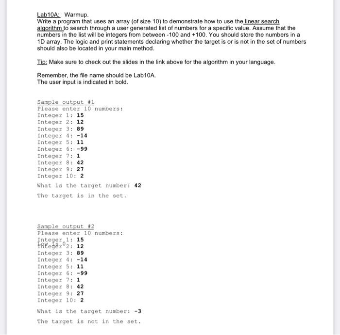 Solved Java Please with source code.Lab10A: Warmup.Write a | Chegg.com