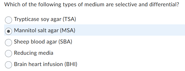 Solved Which of the following types of medium are selective | Chegg.com