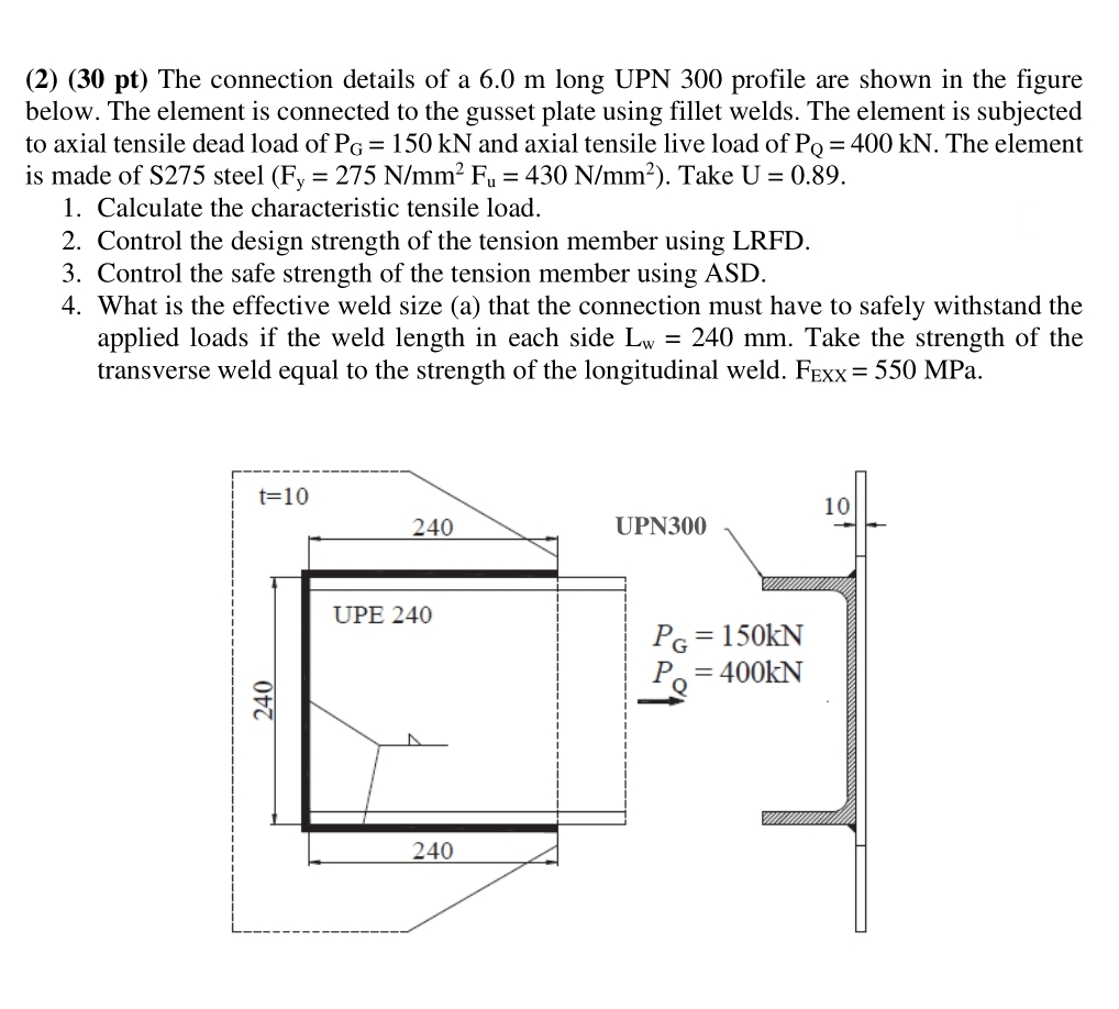 Solved (2) (30 ﻿pt) ﻿The connection details of a 6.0m ﻿long | Chegg.com