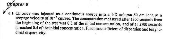 Solved 6.1 Chloride was injected as a continuous source into | Chegg.com
