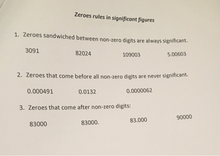 Solved Zeroes rules in significant figures 1. Zeroes | Chegg.com