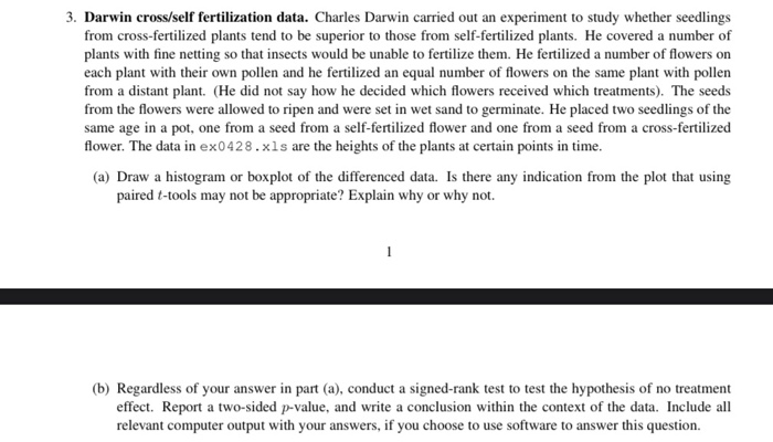 Solved 3. Darwin cross/self fertilization data. Charles | Chegg.com