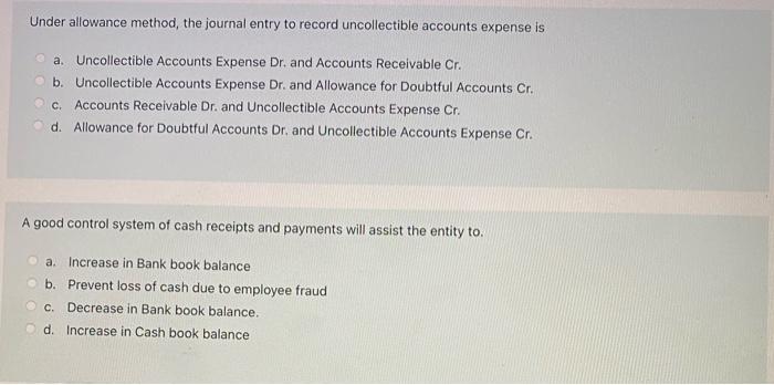 Solved Under allowance method, the journal entry to record | Chegg.com
