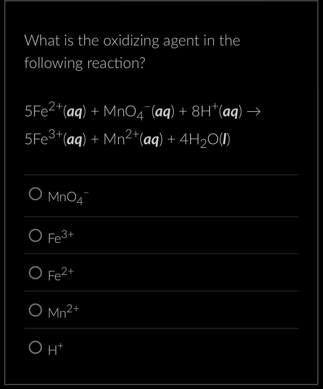 Solved What is the oxidizing agent in the following | Chegg.com