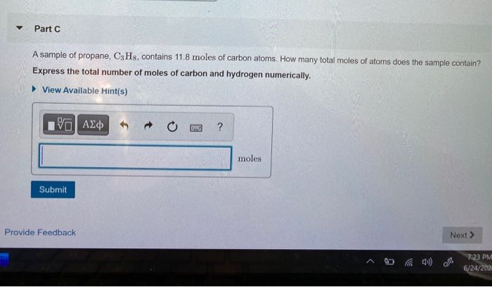 Solved Part A sample of propane, C3H8, contains 11.8 moles | Chegg.com