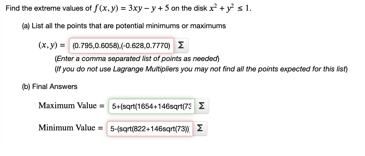 Solved Find the extreme values of f(x,y)=3xy-y+5 ﻿on the | Chegg.com
