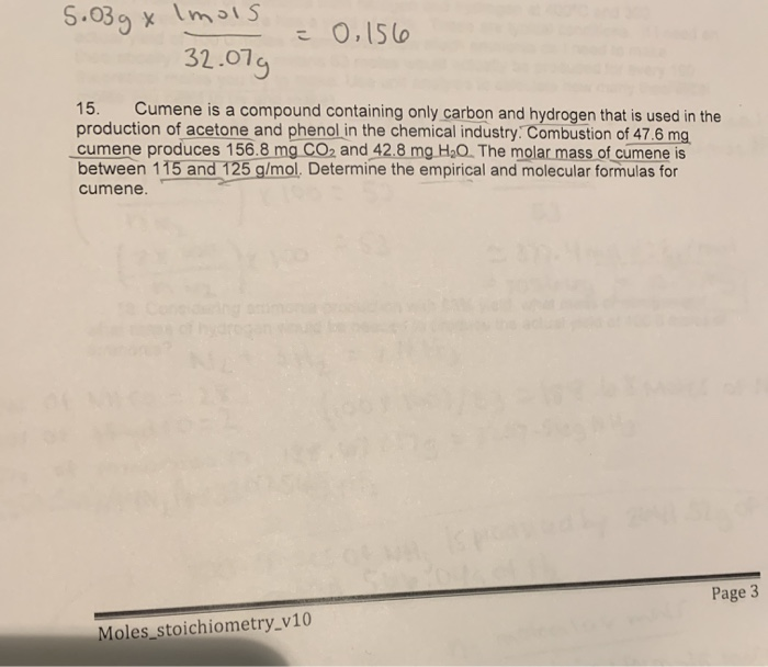 Solved S.039 x ImoiS 32.019 O.15l0 Cumene is a compound | Chegg.com