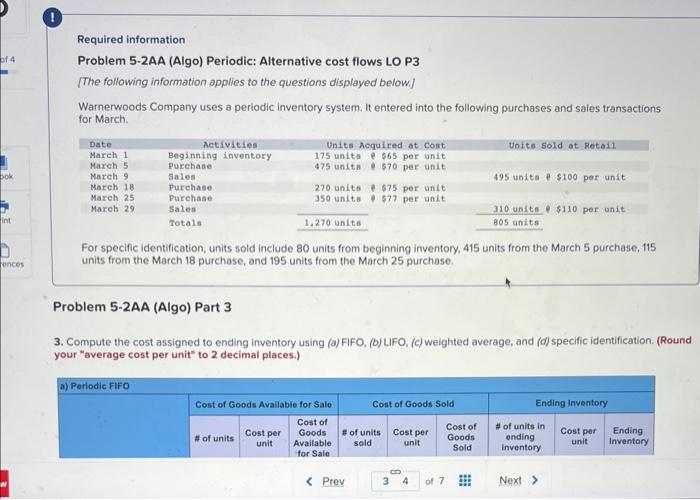 Solved Required information Problem 5-2AA (Algo) Periodic: | Chegg.com