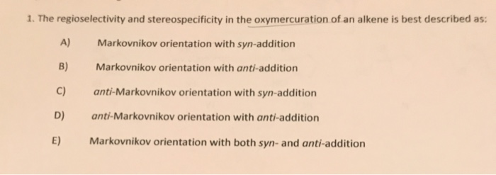Solved The regioselectivity and stereospecificity in the | Chegg.com