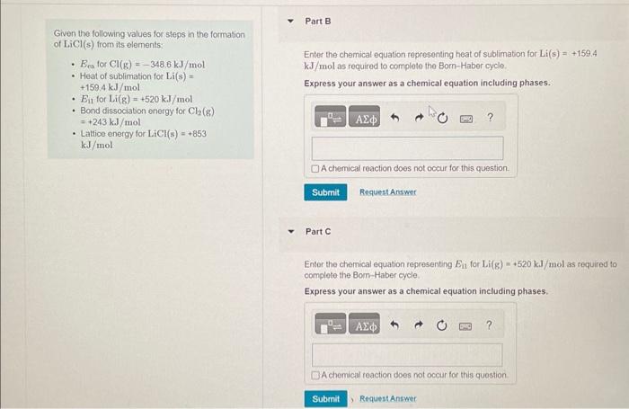 Solved Given the following values for steps in the formation | Chegg.com
