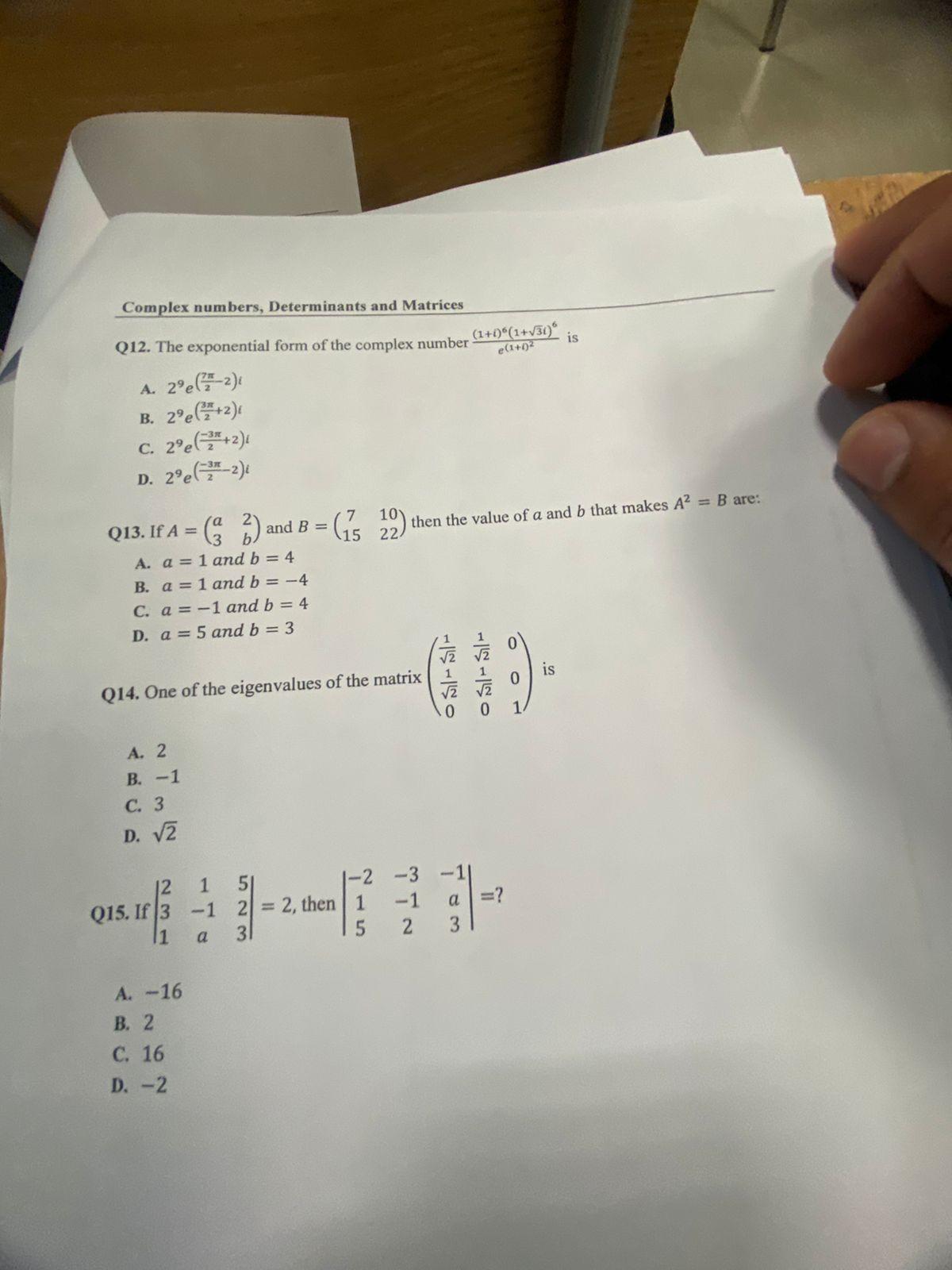 Solved Complex numbers, Determinants and MatricesQ12. ﻿The | Chegg.com