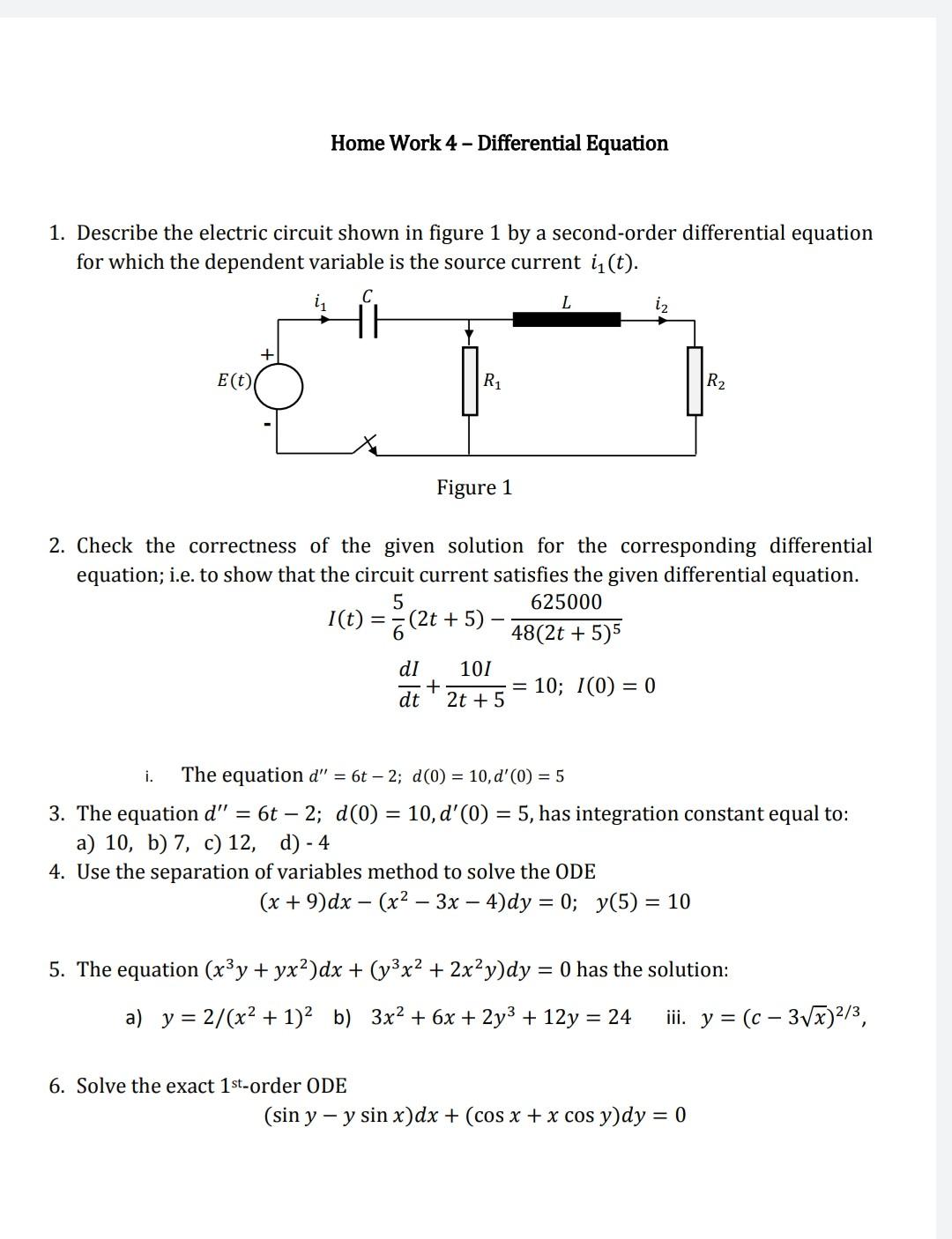 Solved Home Work 4 - Differential Equation 1. Describe the | Chegg.com