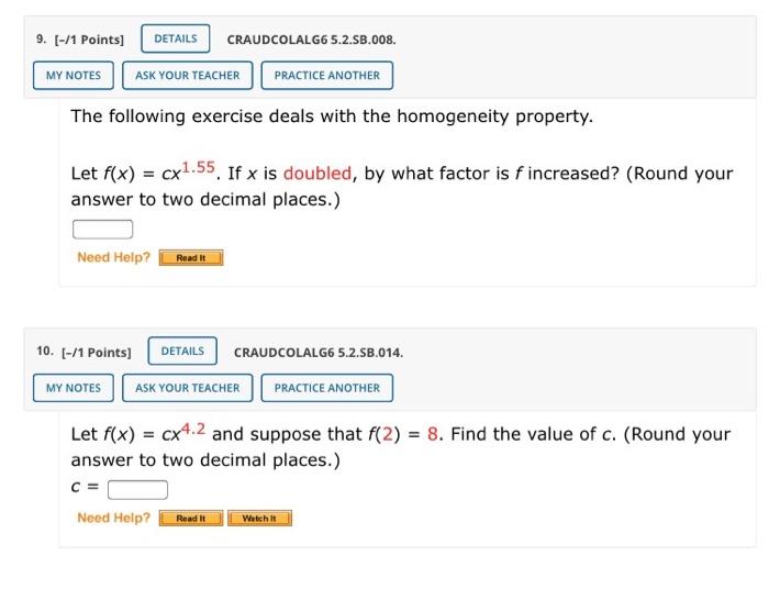 Solved 9. (-/1 Points] DETAILS CRAUDCOLALG6 5.2.SB.008. MY | Chegg.com