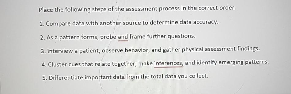 Solved Place the following steps of the assessment process | Chegg.com