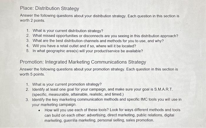 Solved Place: Distribution Strategy Answer the following | Chegg.com