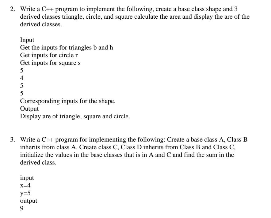 Solved 2. Write a C++ program to implement the following, | Chegg.com