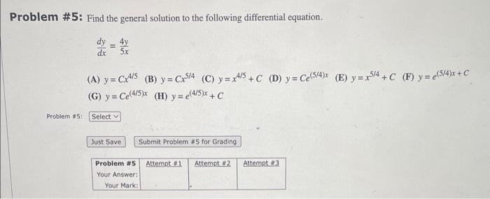 Solved Problem \#5: Find the general solution to the | Chegg.com