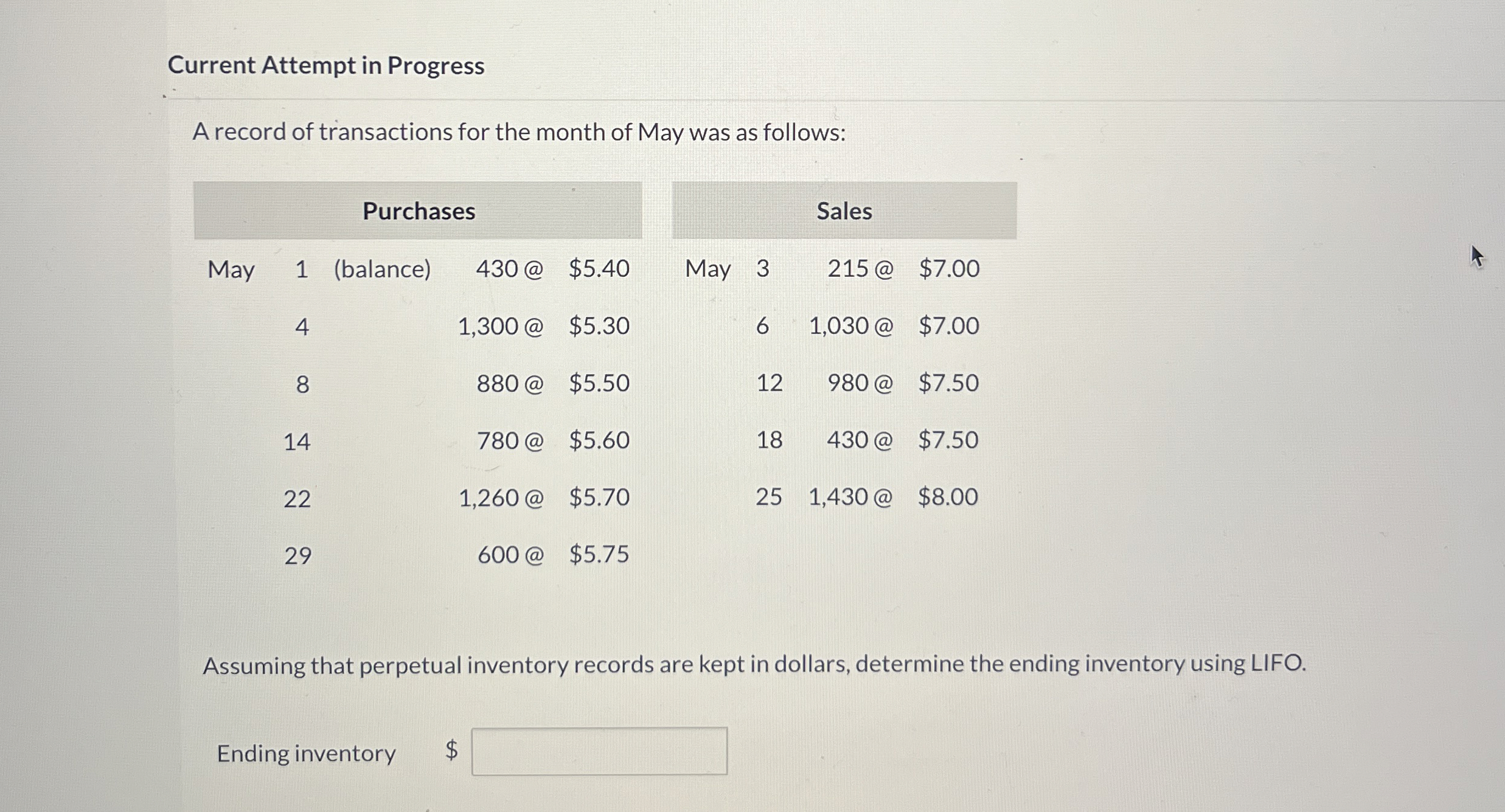 Solved Current Attempt in ProgressA record of transactions | Chegg.com