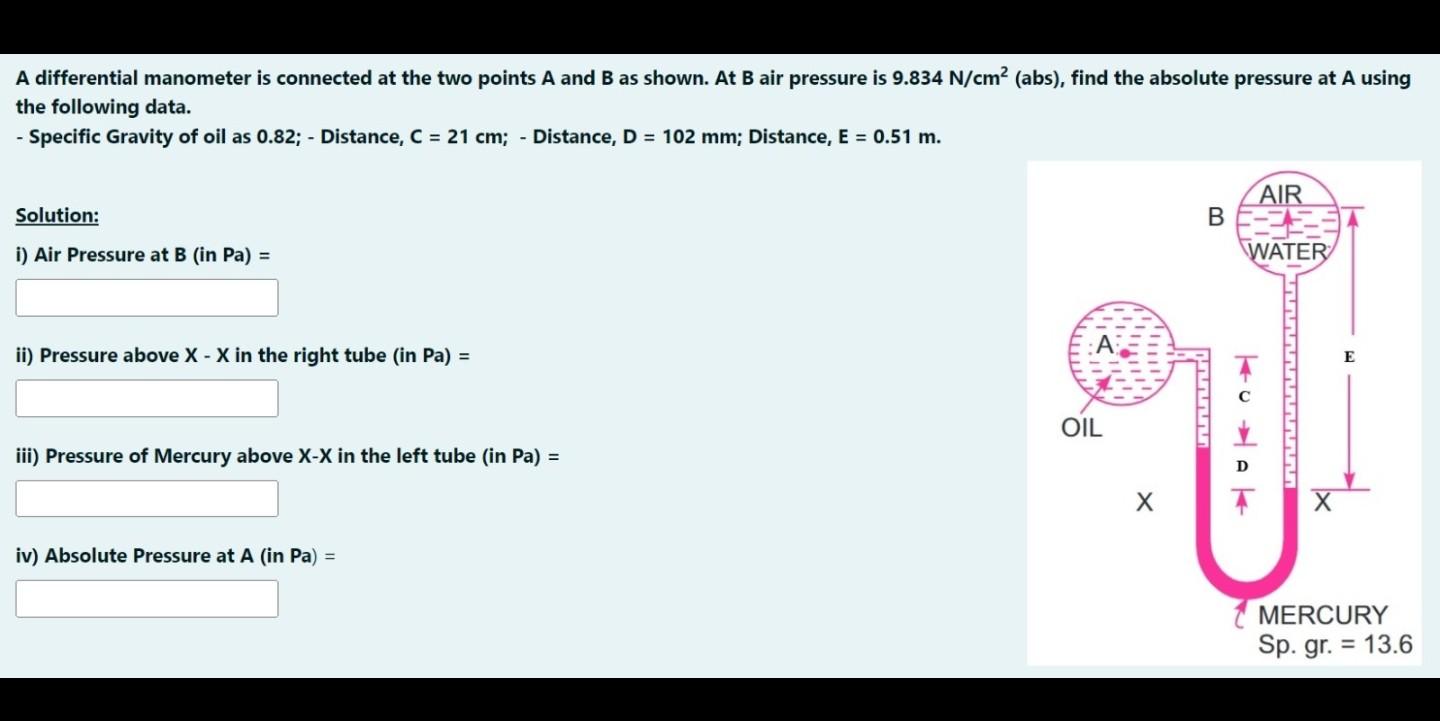 Solved A differential manometer is connected at the two | Chegg.com