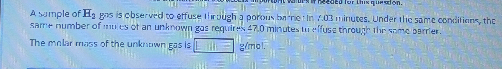 A sample of H2 ﻿gas is observed to effuse through a | Chegg.com
