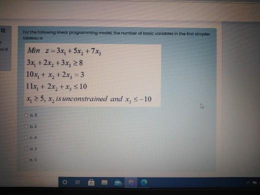 Solved 12 For the following linear progromming model the | Chegg.com