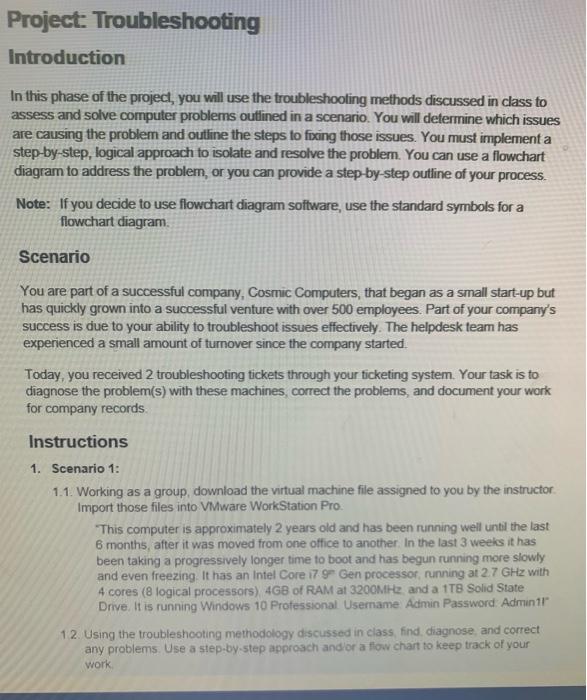 Solved Project: Troubleshooting introduction In this phase | Chegg.com
