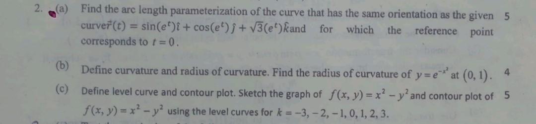 Solved 2 A Find The Arc Length Parameterization Of The 
