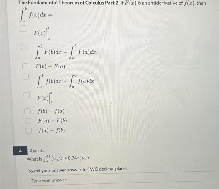 Solved The Fundamental Theorem of Calculus Part 2. If F(x) | Chegg.com
