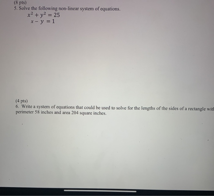 Solved (8 pts) 5. Solve the following non-linear system of | Chegg.com