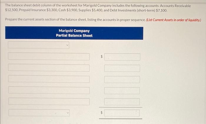 Solved The balance sheet debit column of the worksheet for | Chegg.com