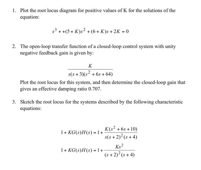 Solved 1. Plot the root locus diagram for positive values of | Chegg.com