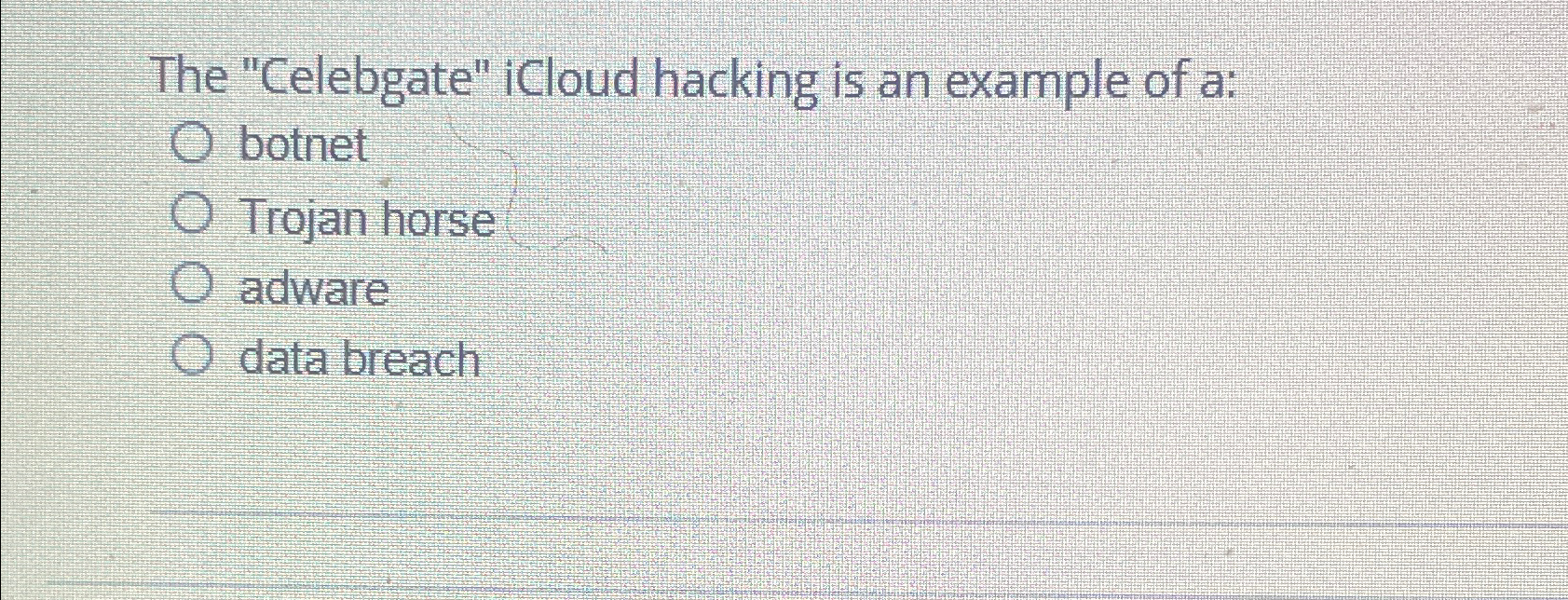 Solved The "Celebgate" iCloud hacking is an example of | Chegg.com