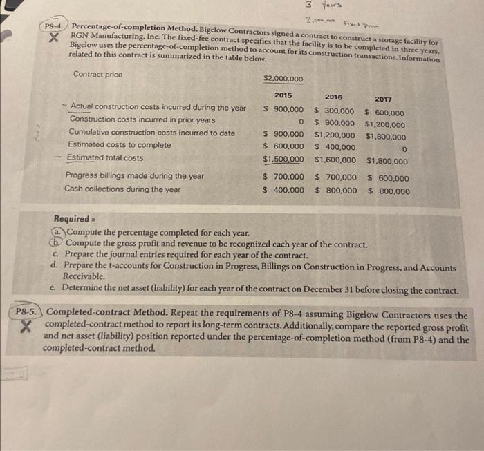 Solved P8-4. Percentage-of-completion Method. Bigelow | Chegg.com
