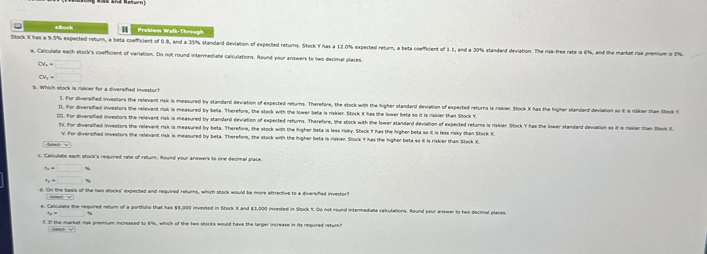 Solved eBookProblem Walk-Througha. ﻿Calculate each stock's | Chegg.com