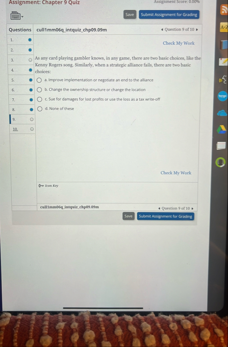 Assignment: Chapter 9 ﻿QuizAssigrment Score: | Chegg.com