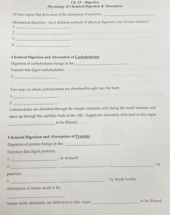 Solved Ch. 23-Digestive Physiology of Chemical Digestion \& | Chegg.com