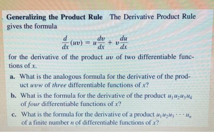 Solved Generalizing the Product Rule The Derivative Product | Chegg.com