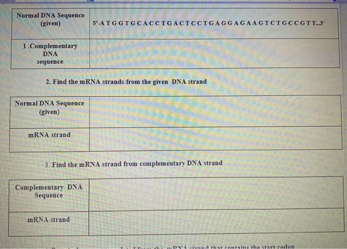 Solved Normal DNA Sequence (given) | Chegg.com