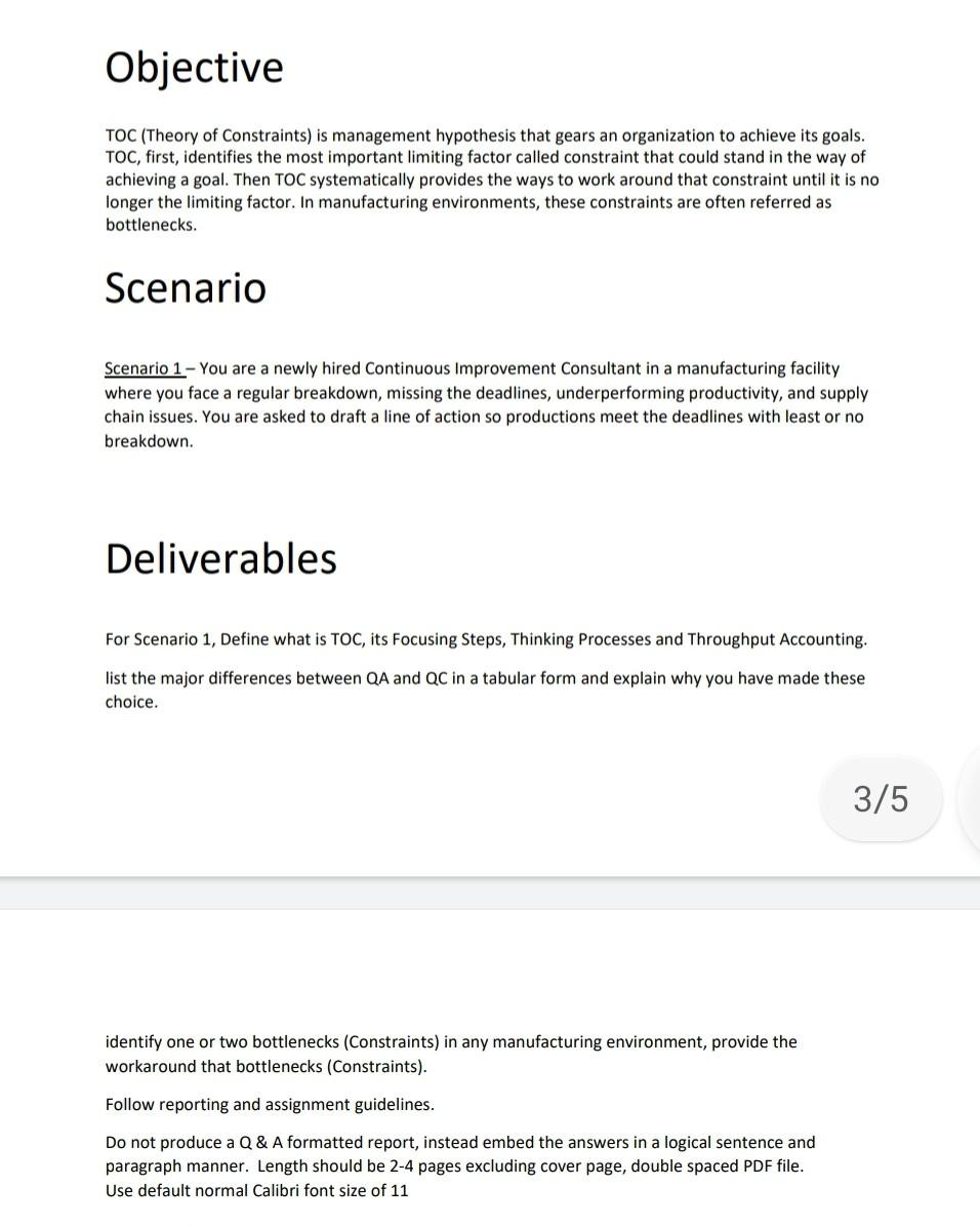 Solved Objective TOC (Theory of Constraints) is management | Chegg.com