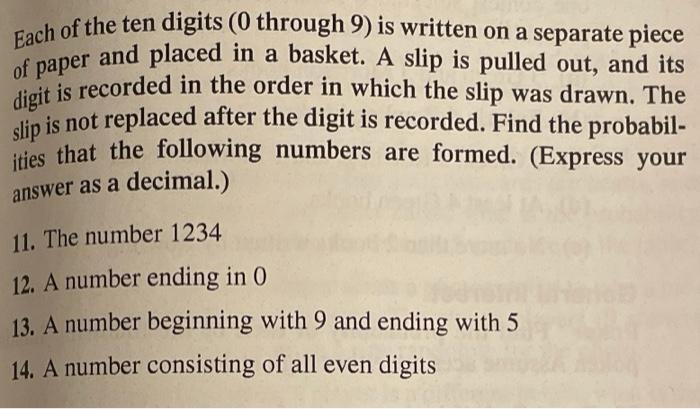 Solved Each of the ten digits (O through 9) is written on a | Chegg.com