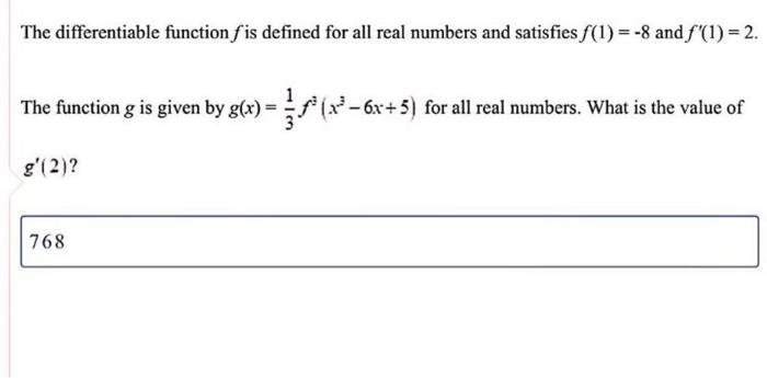 Solved The differentiable function f is defined for all real | Chegg.com