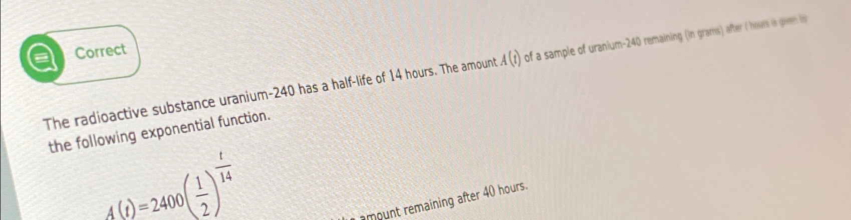 Solved the following exponential function.A(t)=2400(12)114 | Chegg.com