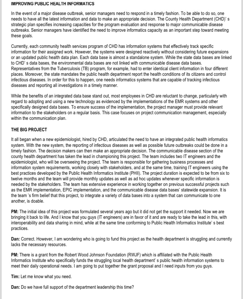 Solved Examine the public health informatics project | Chegg.com